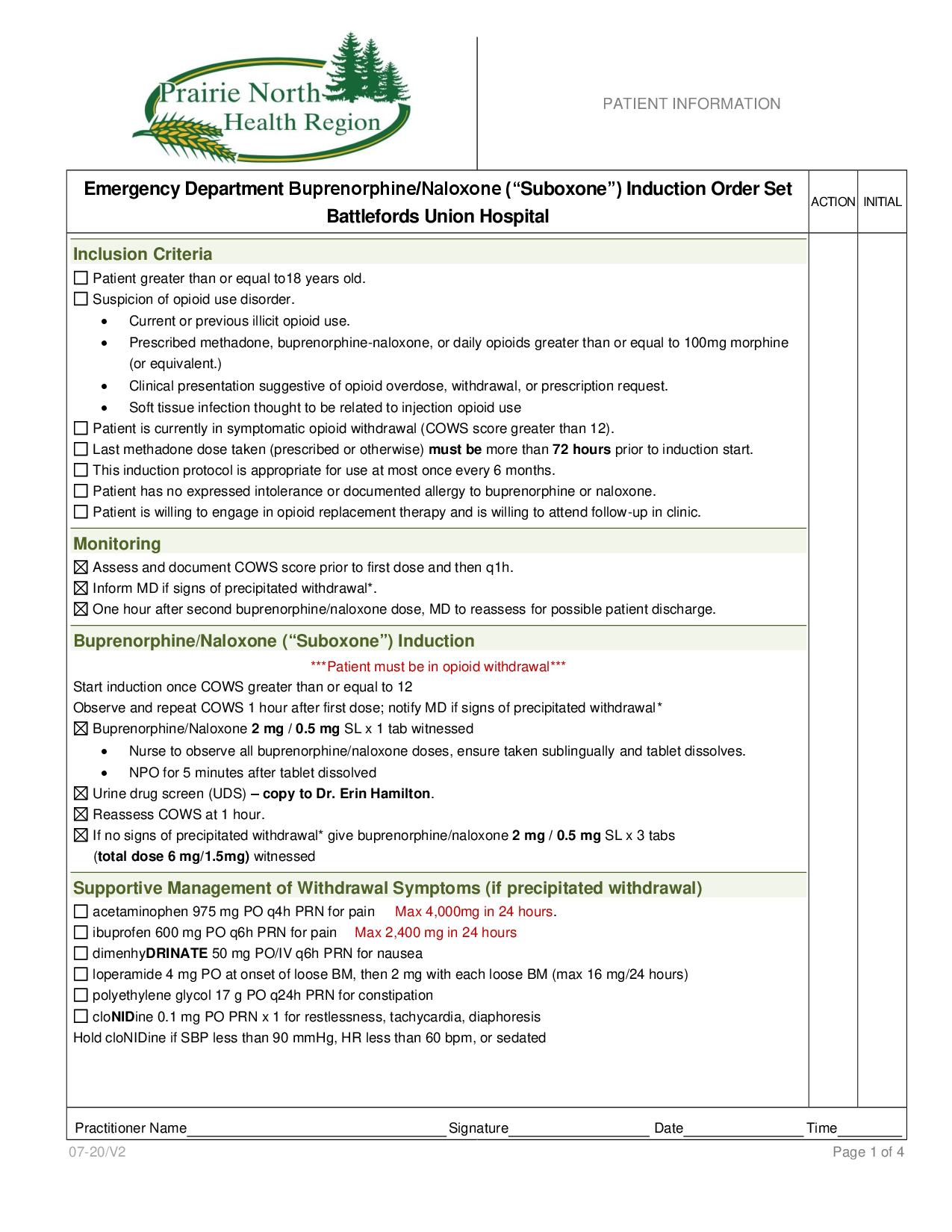 Patient Order Sets (Emergency Department) - Saskatchewan Addictions Network